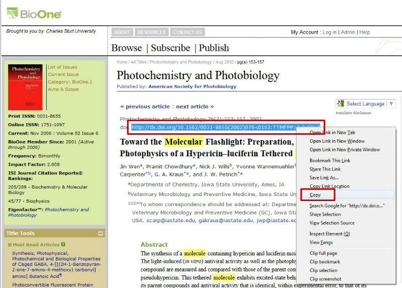 BioOne linking - Library